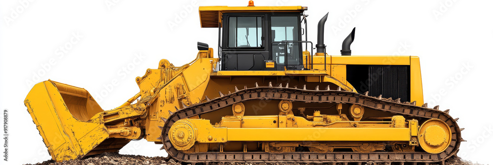 Powerful Yellow Bulldozer on White Background - A large yellow ...