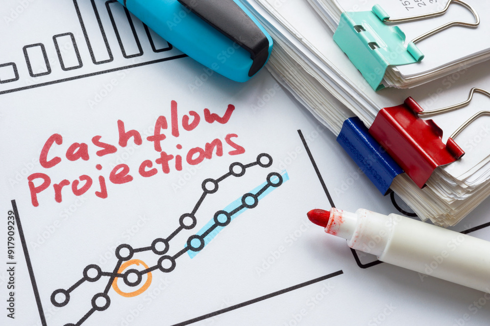 Graph with labels and the words cashflow projections. Financial ...
