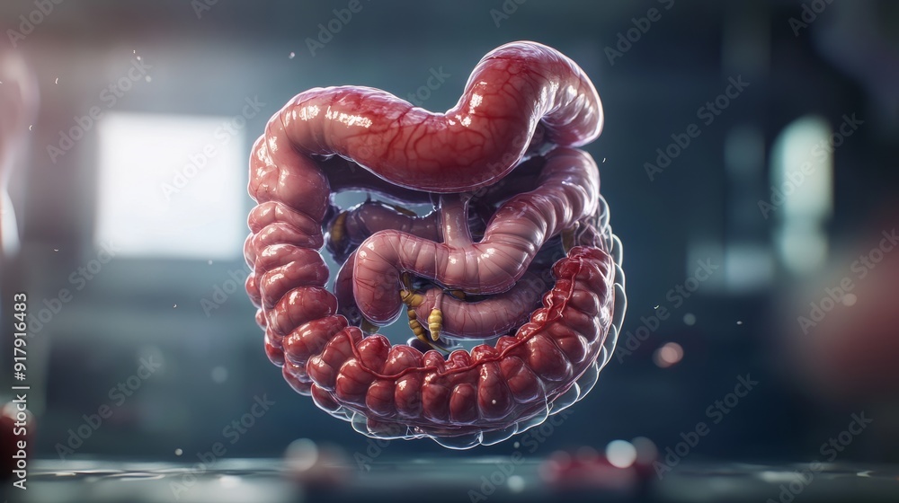 "A realistic and detailed image of the human digestive system ...