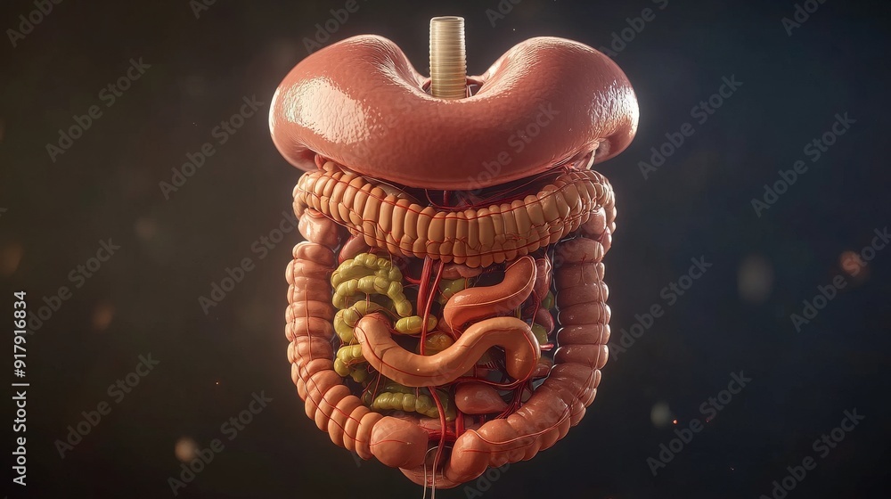"A realistic and detailed image of the human digestive system ...