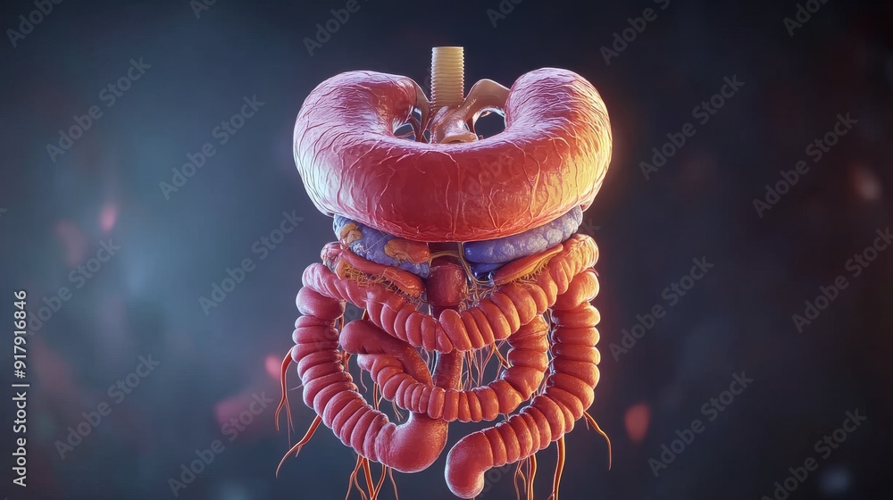 "A realistic and detailed image of the human digestive system ...