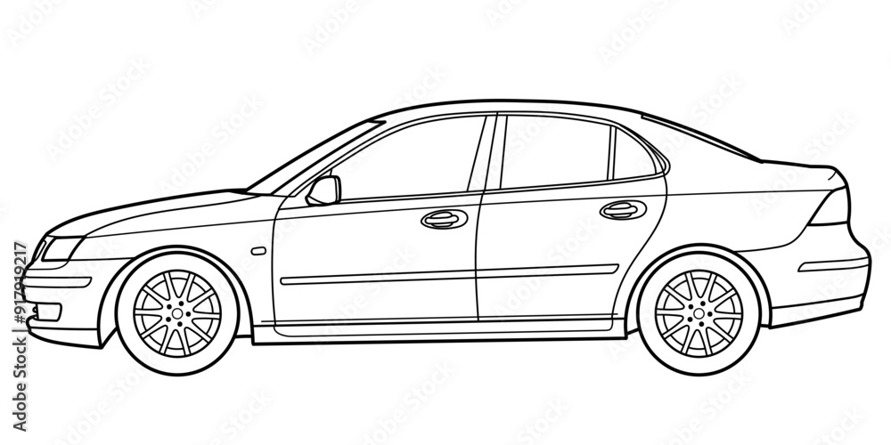vano-Frankivsk, Ukraine - 09 Aug 2024 Outline drawing of a Saab 9-3 2 ...