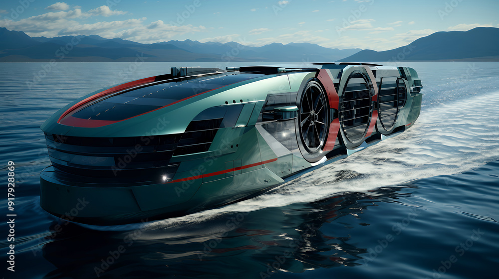 Autonomous cargo ship of the future with huge rotary solar turbines ...