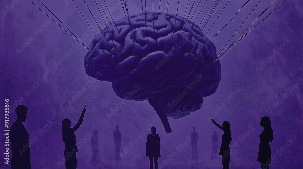 Mind Control Concept with Puppet Strings in Purple Stock Illustration ...