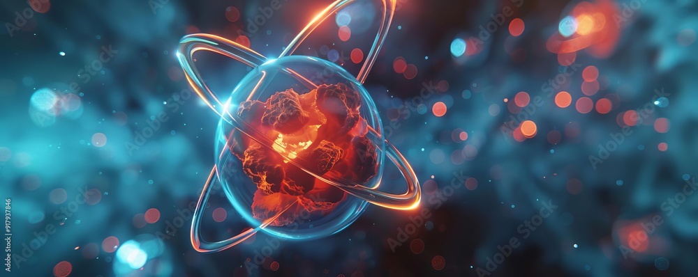 Visualization of an atom with electrons orbiting the nucleus, atomic ...