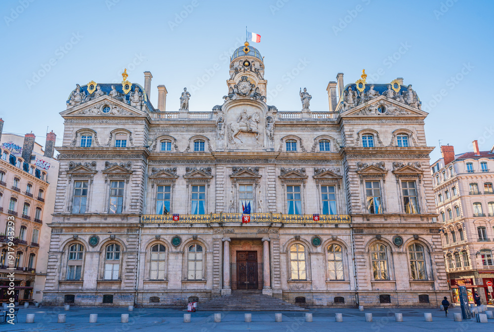 Lyon, France. June 12, 2024. Facade of the City Hall building in ...