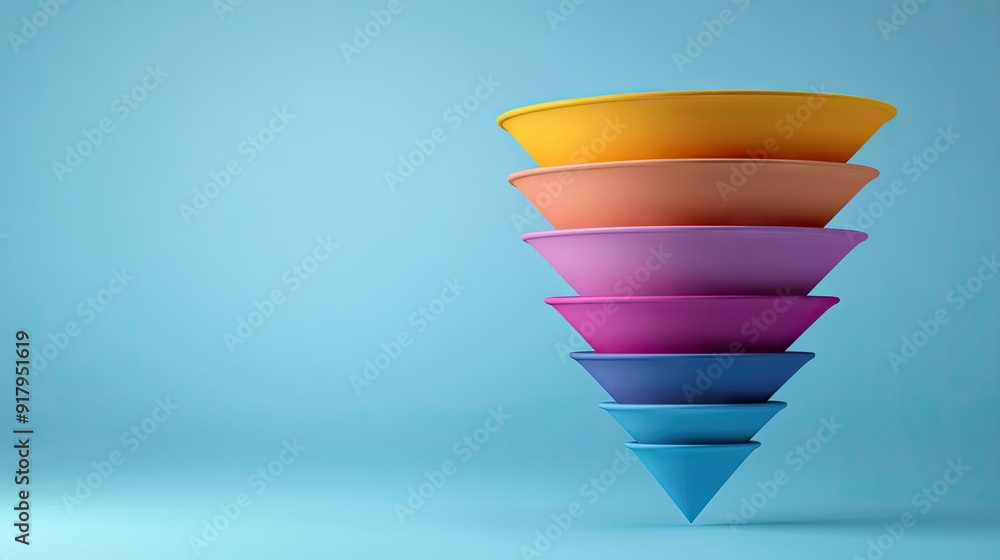 3D funnel chart with segmented sections, representing the stages of the ...