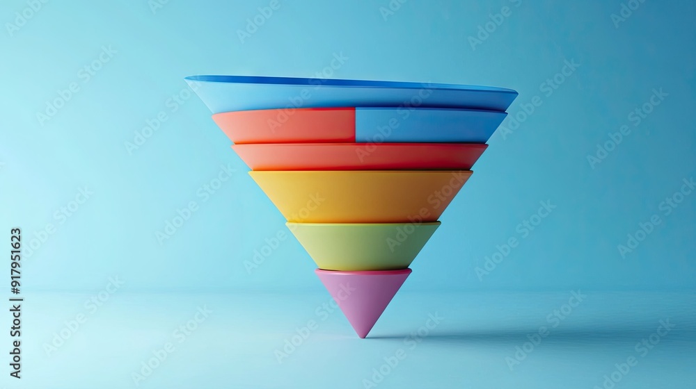 3D funnel chart with segmented sections, representing the stages of the ...