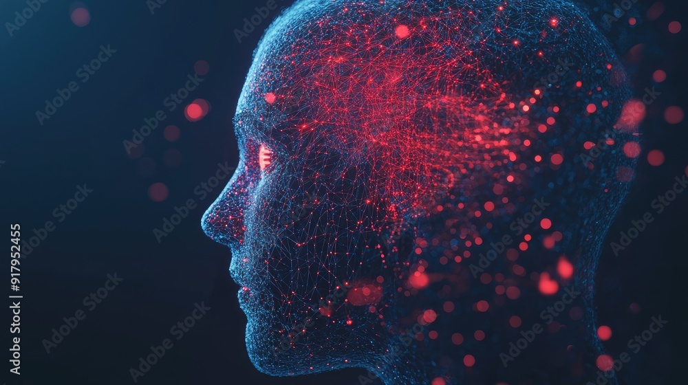 3D render of AI artificial intelligence embedded within a human head ...