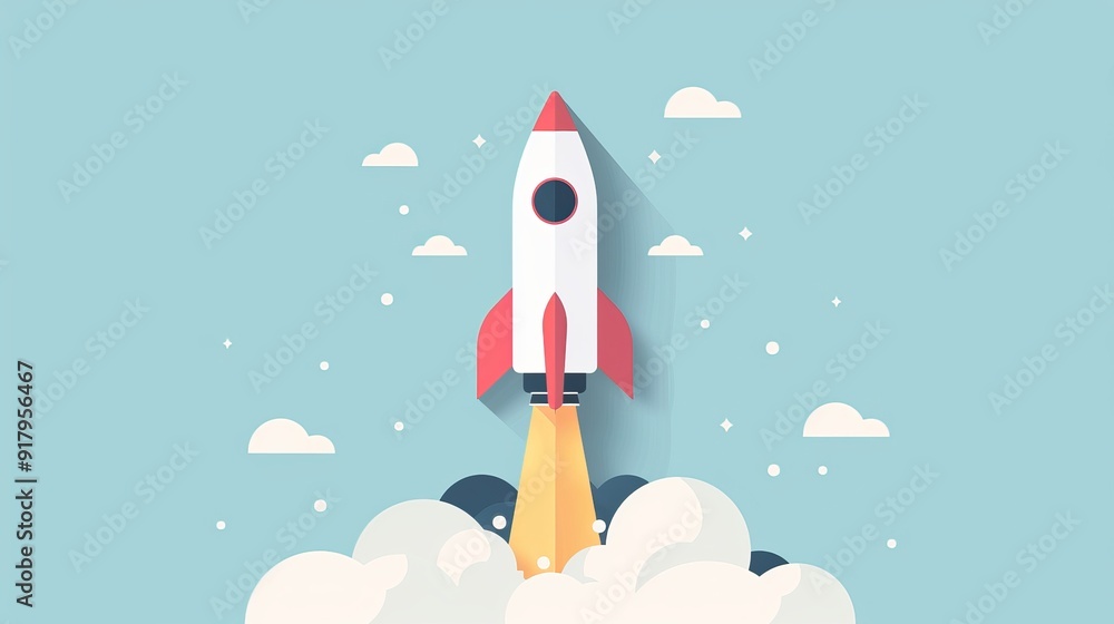 Clean and simple rocket illustration, minimalist design, 2D vector ...