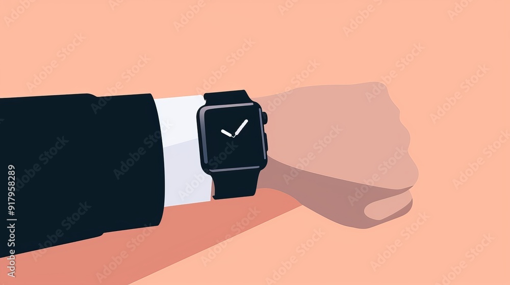 Minimalist depiction of a smartwatch on a wrist, clean and plain design ...