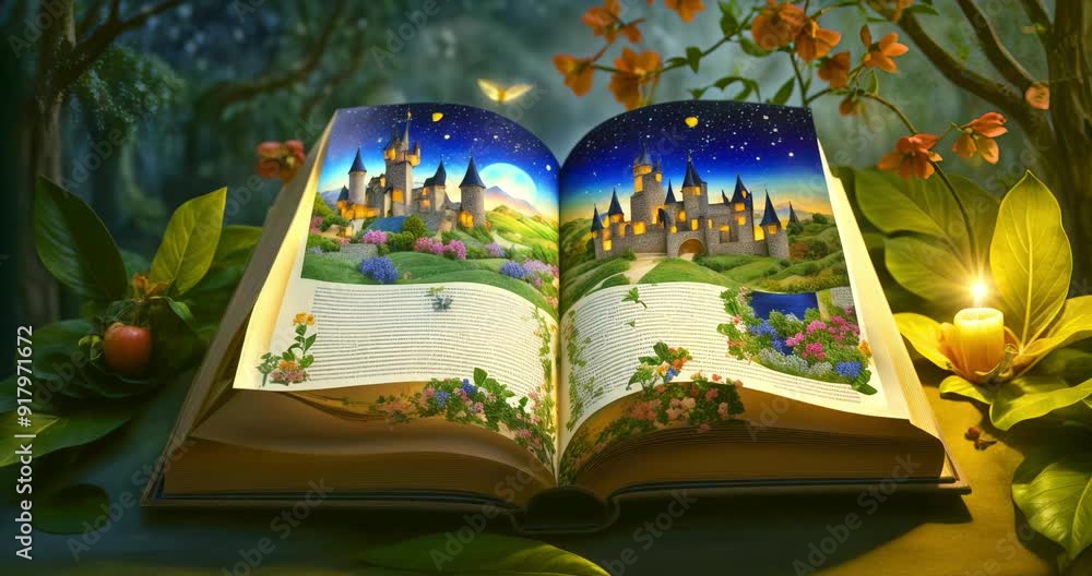 Fairy Tale Castle & Enchanted Book. Open Book Reveals a Magical Castle ...