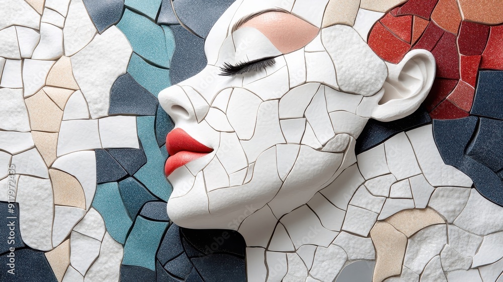 Mosaic artwork representing human emotions through abstract faces and ...