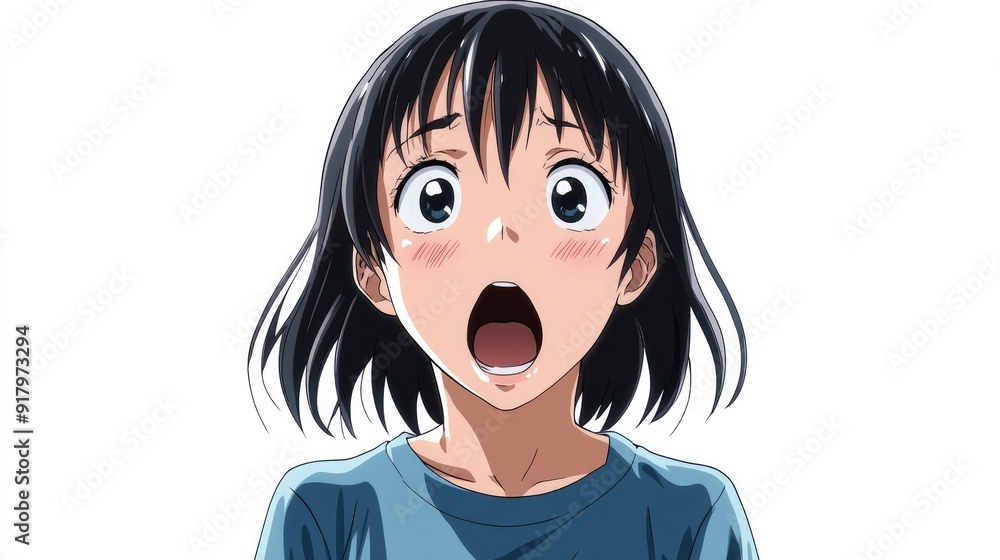 Cute anime character expressing surprise with a gasping mouth and wide ...