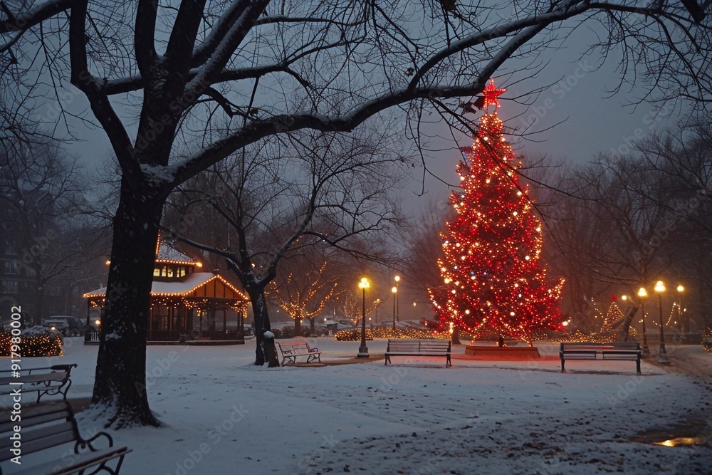 Festive Christmas holiday events unfolding in the park, filled with ...