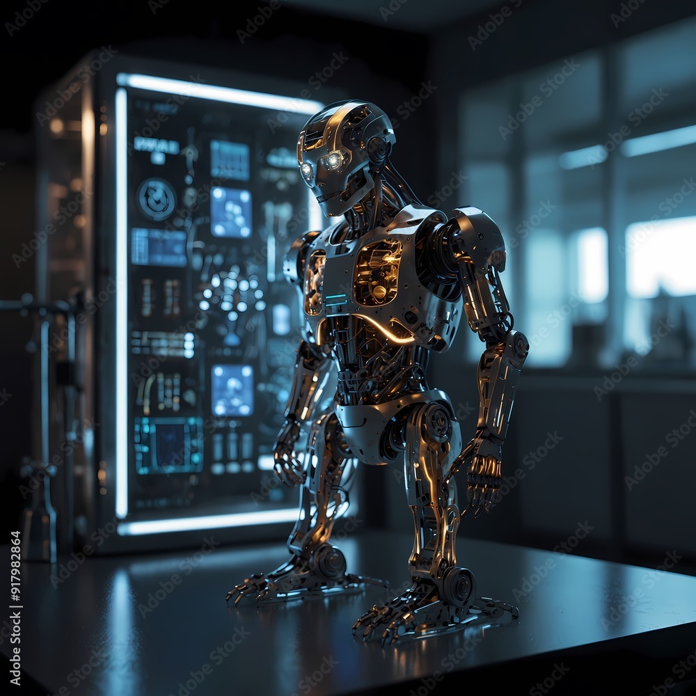 High-Tech Robot with Transparent Panels Showcasing Intricate Internal ...
