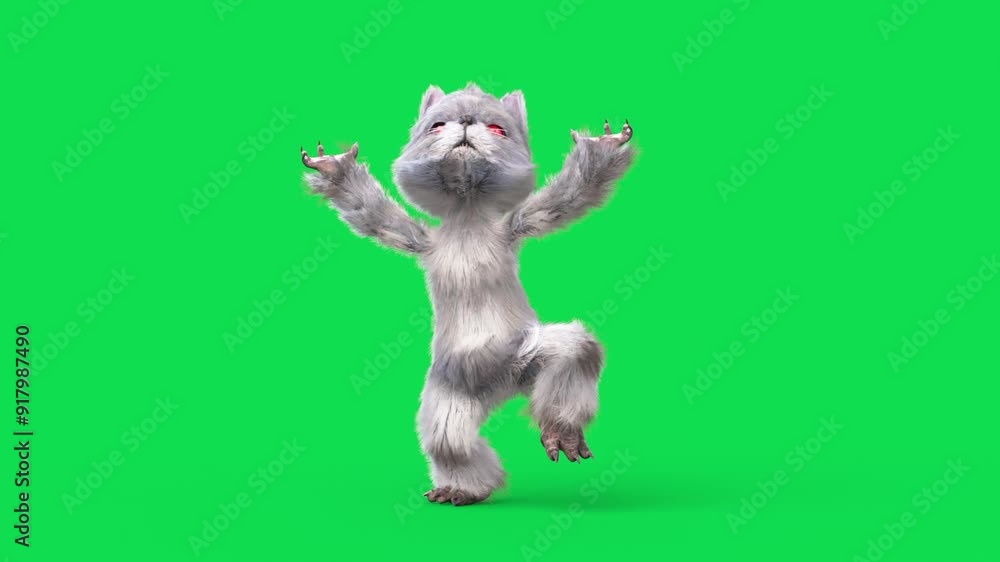 Evil Humanoid Cat Green Screen Dance Front Loop Horror 3D Animation ...