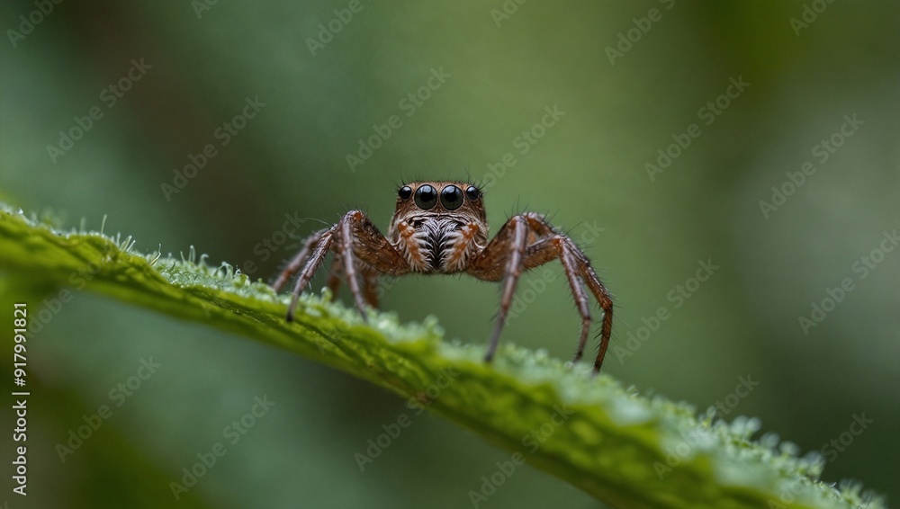 focus zoom photo of small spider on green leaf made by AI generative ...