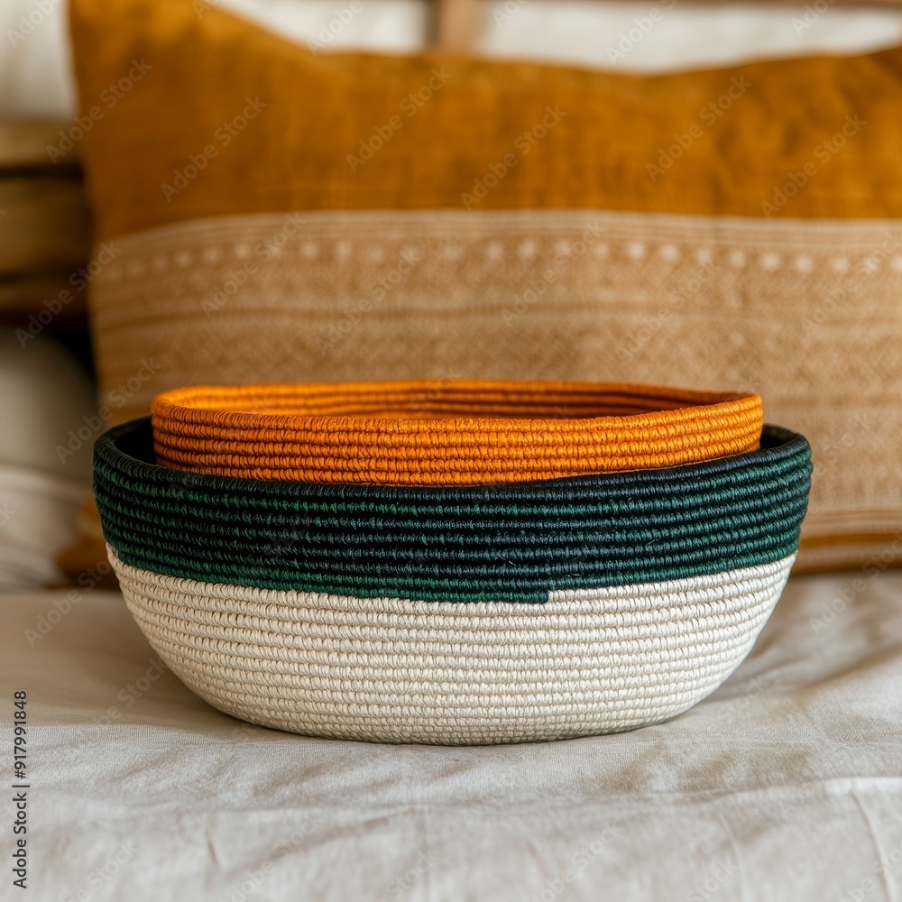 Bohemian-style sisal basket, saturated with vivid natural dye colors ...
