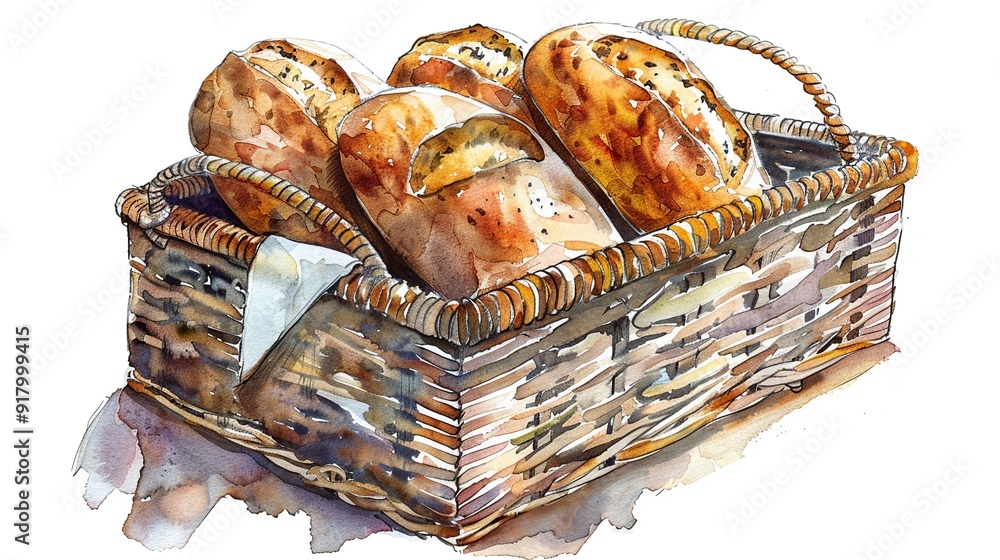 Bakery bread bin for storing loaves,Clipart, watercolor illustration ...