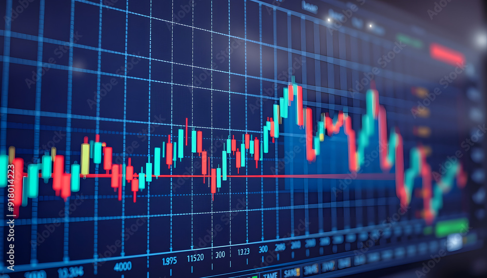 Stock market chart, bar graph and data on trading screen. Index graph ...
