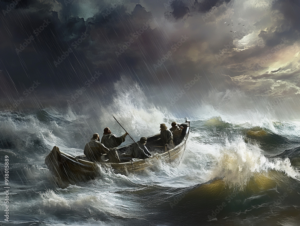 Moses raises his staff, parting the Red Sea, creating a path for the ...