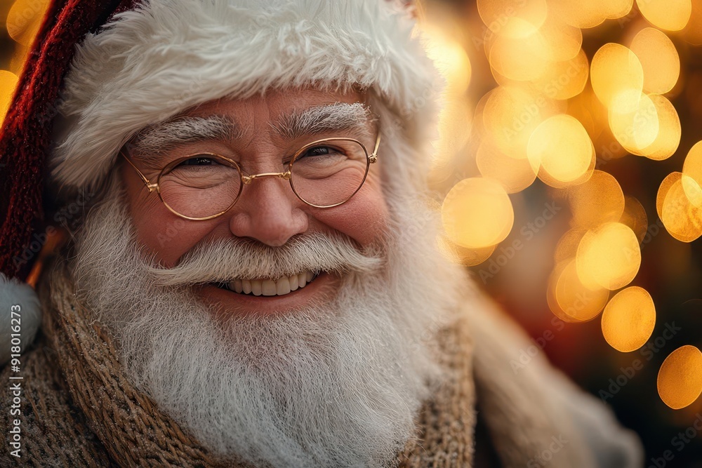 jolly santa claus portrait twinkling bokeh lights create a magical ...
