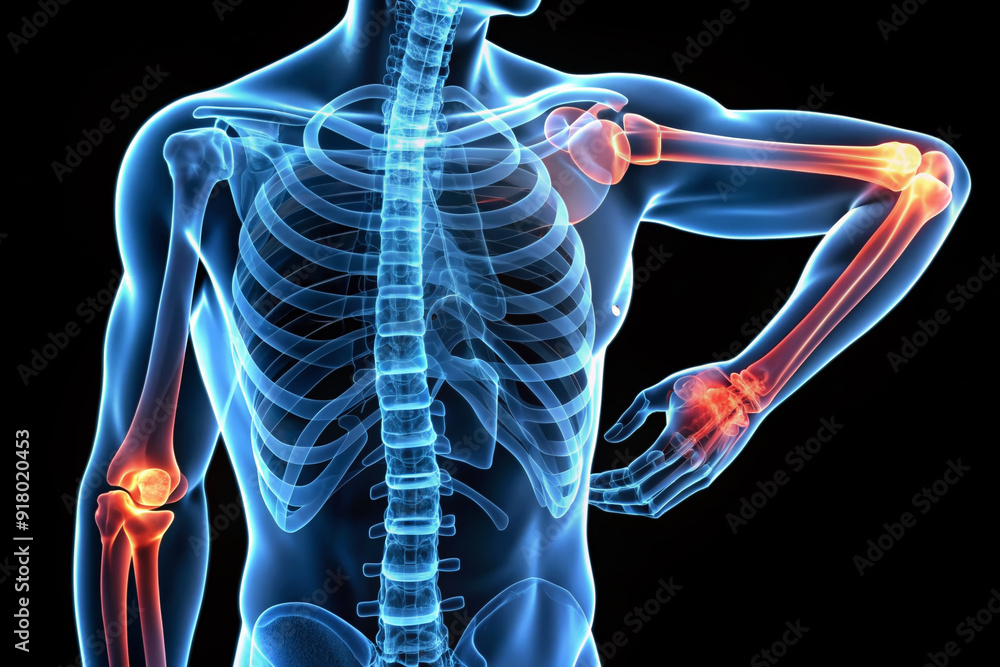 Detailed X-ray image of the human elbow joint, showcasing the humerus ...
