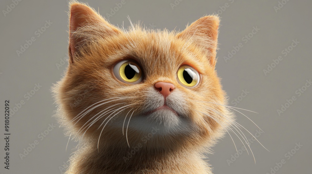 A detailed 3D rendering of a playful cat with realistic fur texture and ...