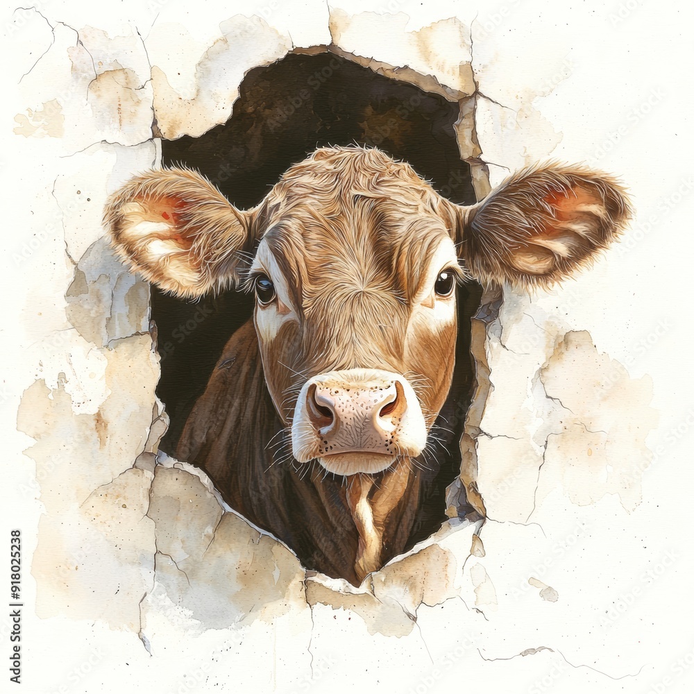 Brown Swiss Cow in a Whimsical Watercolor Illustration, Perfect for ...