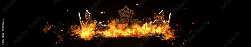 Shattered Golden Royal Queen's Crown Amidst an Explosive Fiery ...