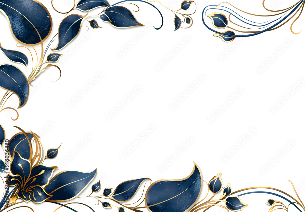 Blue and gold border frame with white background vector presentation ...