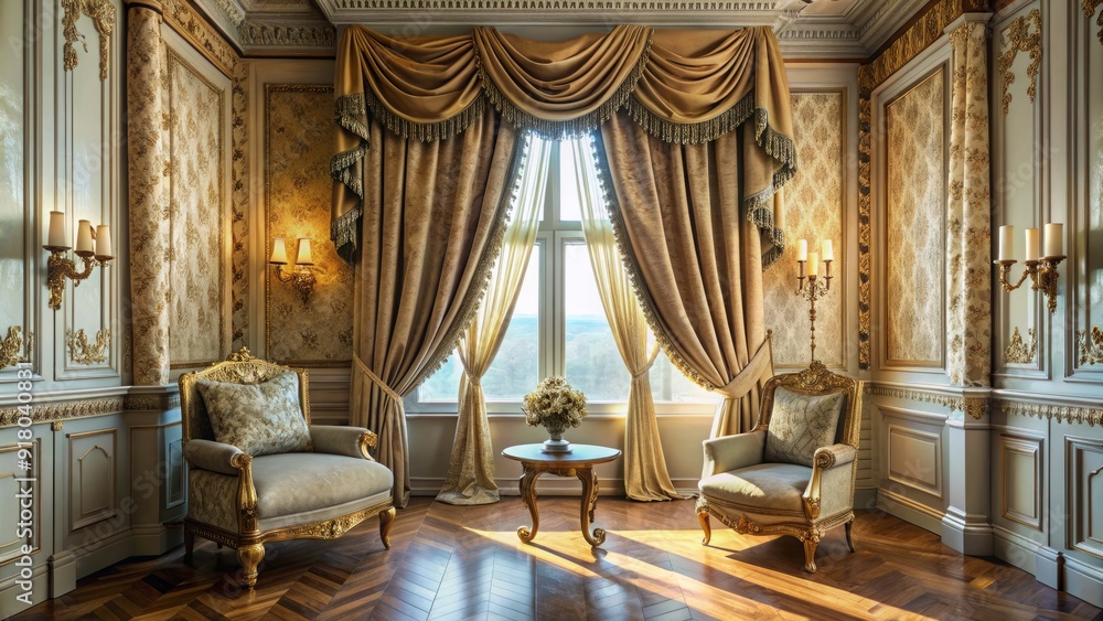 Elegant velvet curtain sash tied back with ornate gold tassels ...