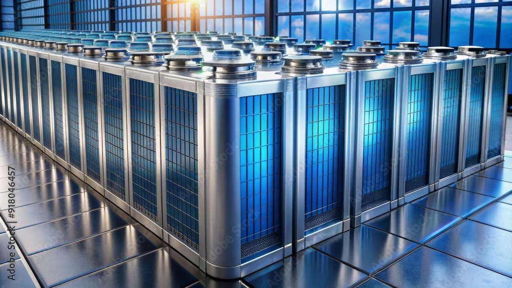 Sleek, modern lithium-ion batteries lined up in a row, symbolizing ...