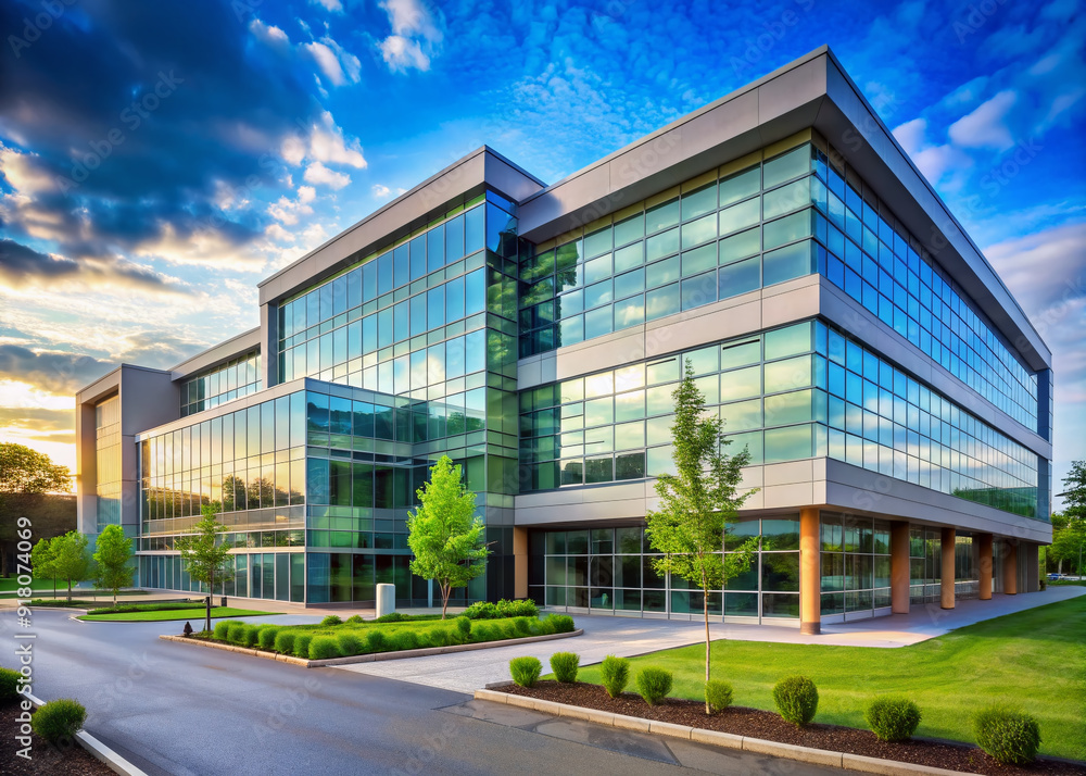Modern multi-story hospital building exterior with large windows, sleek ...