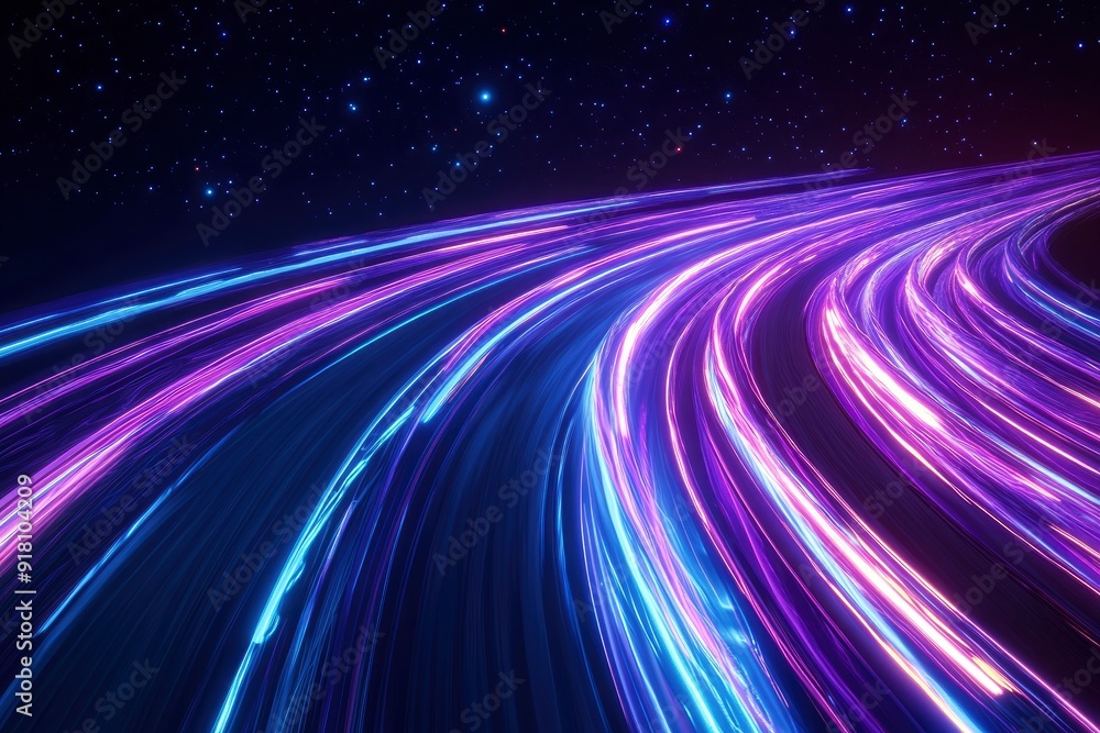 3d Render, Blue purple speed light line through dark background ...