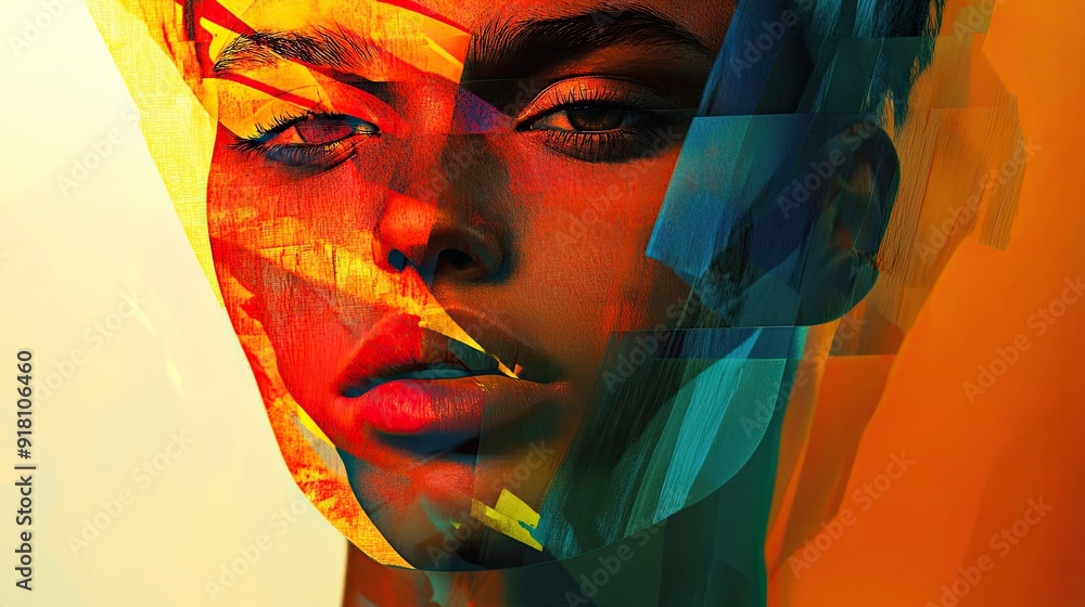 An abstract portrait where the subject s features are defined by layers ...