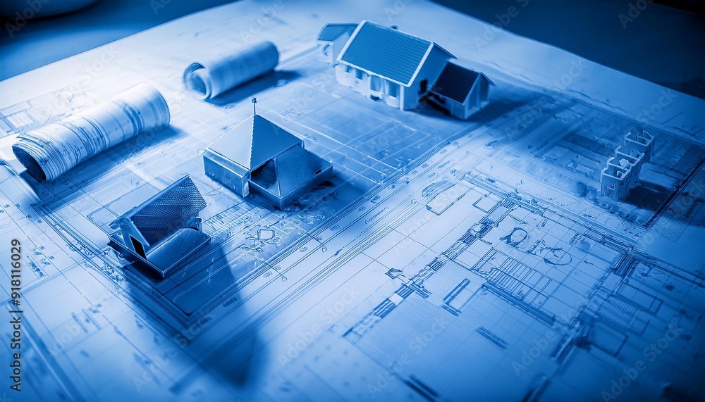 Blueprint and diagrams representing planning and strategy, ideal for ...