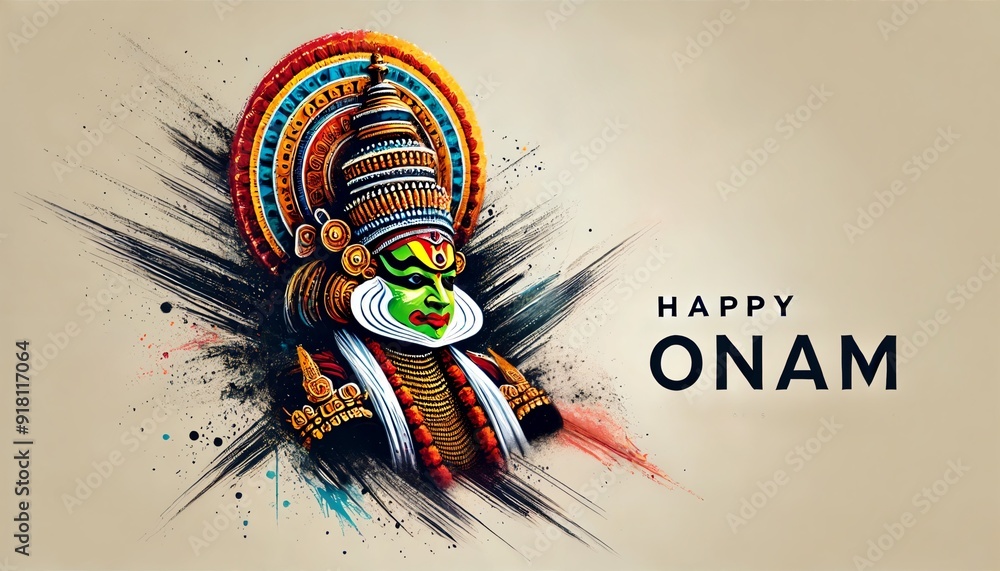 Gunge poster illustration for onam with kathakali dancer. Stock ...