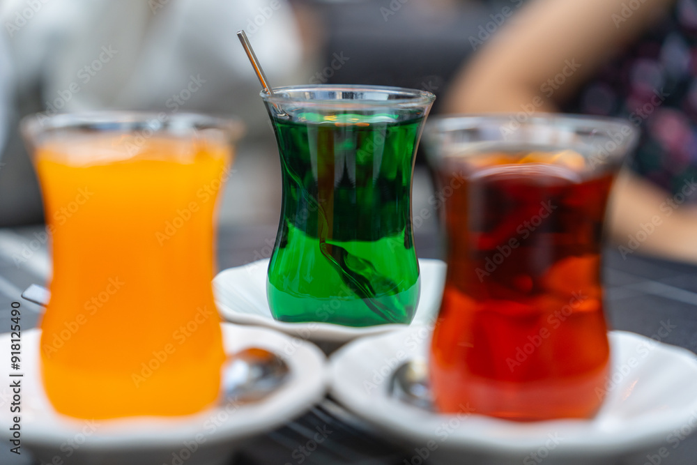 Colorful Teas, Kiwi, Orange and Black Tea in Istanbul Street Food Photo ...
