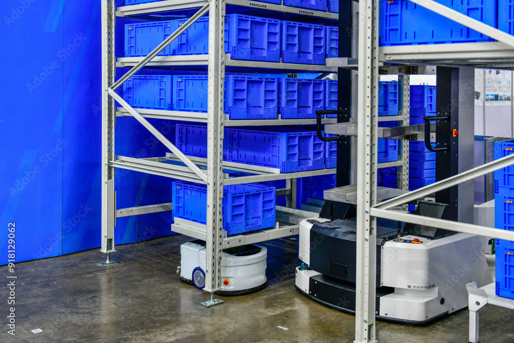 Autonomous Robot transportation in warehouses automation. Robots in ...