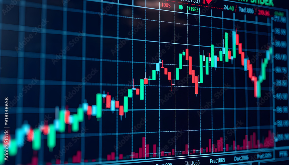 Stock market chart, bar graph and data on trading screen. Index graph ...