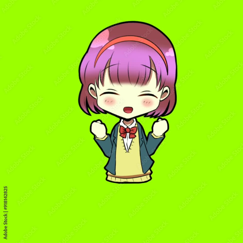 Manga cartoon character green screen animation of cartoon style. Chroma ...