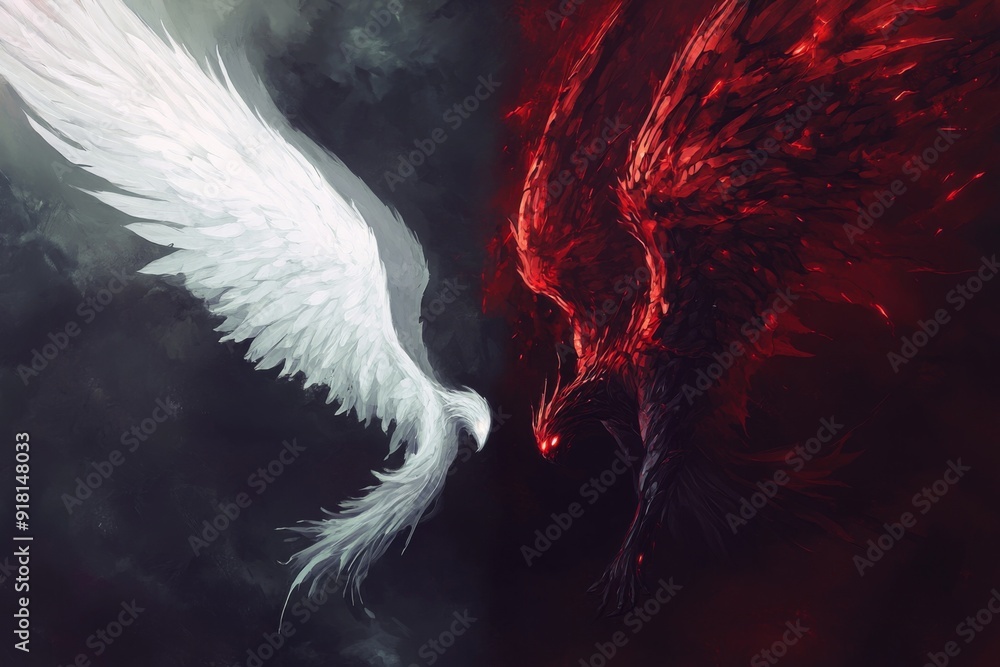 ภาพประกอบสต็อก Eternal Struggle of Good and Evil: The Ethereal White ...