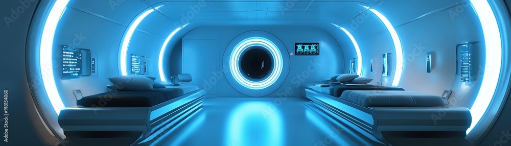 Futuristic health pods with advanced AI, regenerating tissue and ...