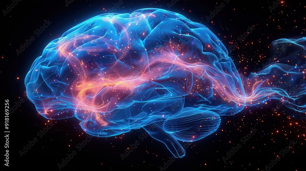 Neurological Network: Illustration of a Human Brain with Neural ...
