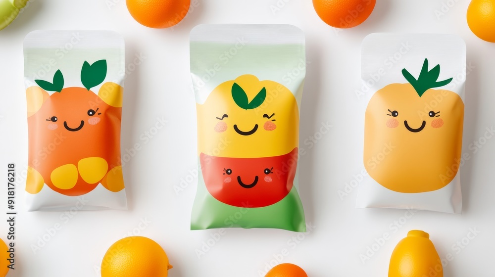 Cute baby food package design with pastel colors, featuring smiling ...