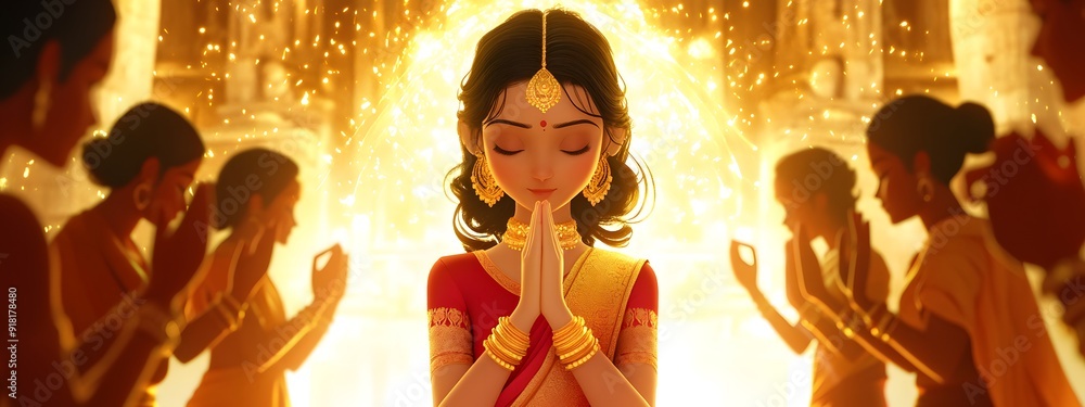 Animation of an Indian woman in traditional attire, standing with her ...