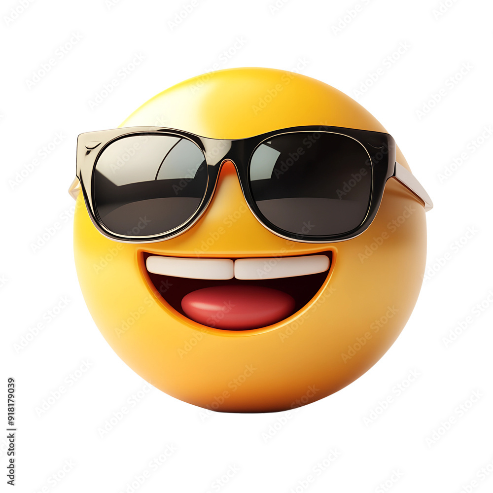 Smiling Face With Sunglasses Three Dimensional Emoji3d Cheerful Glasses Emoji Isolated On