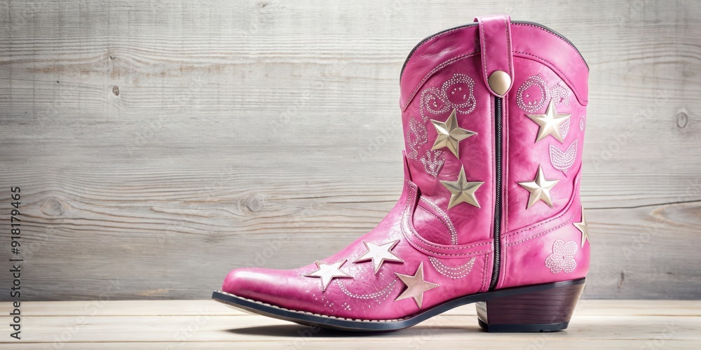 Pink cowboy boot with starry ornament decor, perfect for a cute cowgirl ...